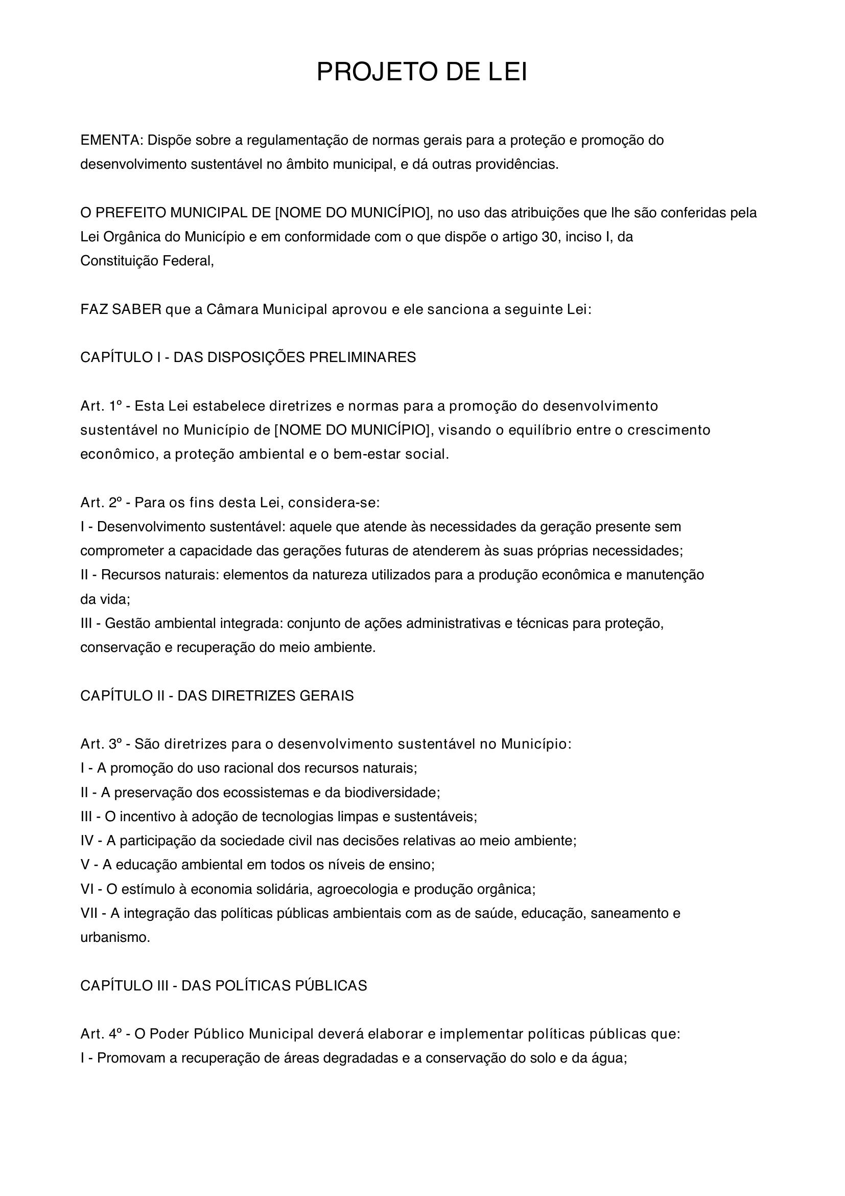 Modelo De Projeto De Lei